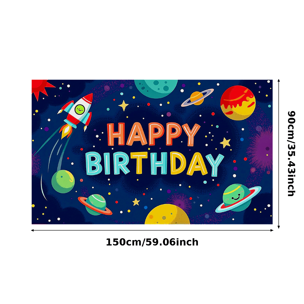 Outer Space Themed Happy Birthday Banner with Adorable Alien Rockets ...