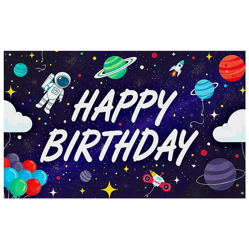Outer Space Themed Happy Birthday Banner Astronaut Planets Rocket ...