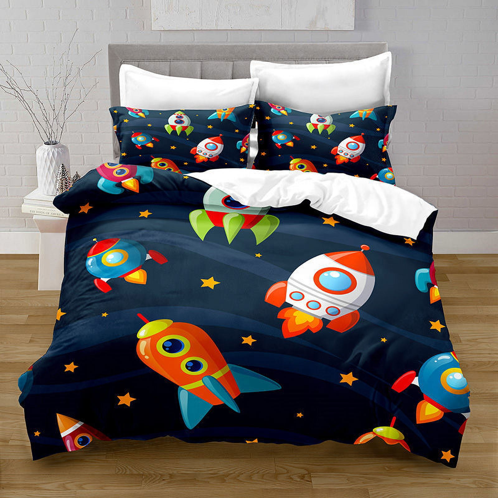 Outer Space Themed Kid Bedding Set Cartoon Rocket Planets Astronaut ...