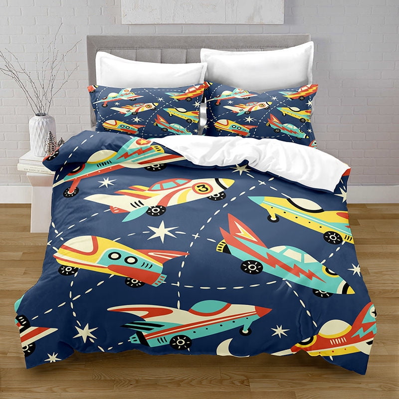 Outer Space Themed Kid Bedding Set Cartoon Rocket Planets Astronaut ...