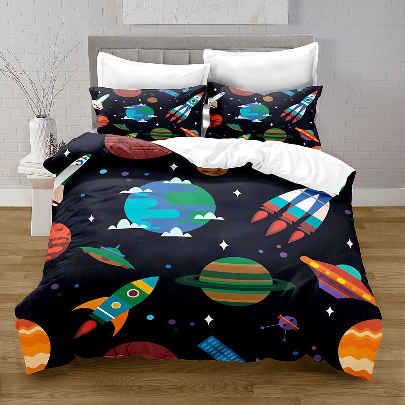 Outer Space Themed Kid Bedding Set Cartoon Rocket Planets Astronaut ...