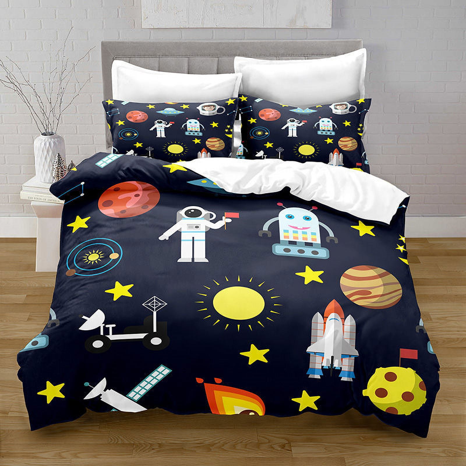 Outer Space Themed Kid Bedding Set Cartoon Rocket Planets Astronaut ...
