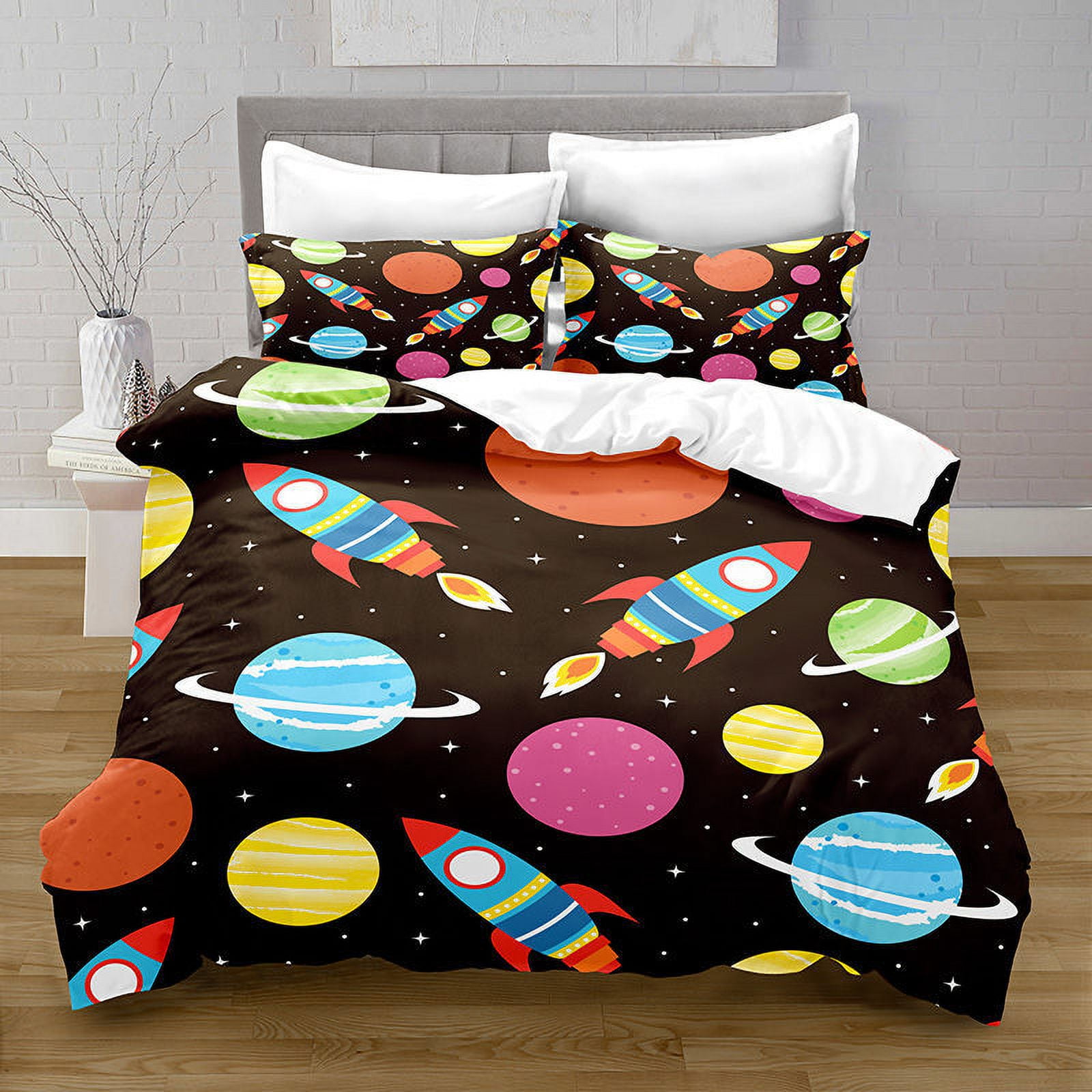 Outer Space Themed Kid Bedding Set Cartoon Rocket Planets Astronaut ...