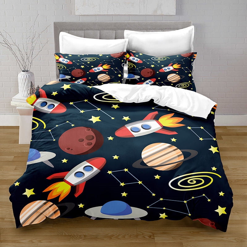 Outer Space Themed Kid Bedding Set Cartoon Rocket Planets Astronaut ...
