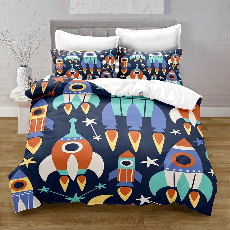 Outer Space Themed Kid Bedding Set Cartoon Rocket Planets Astronaut ...