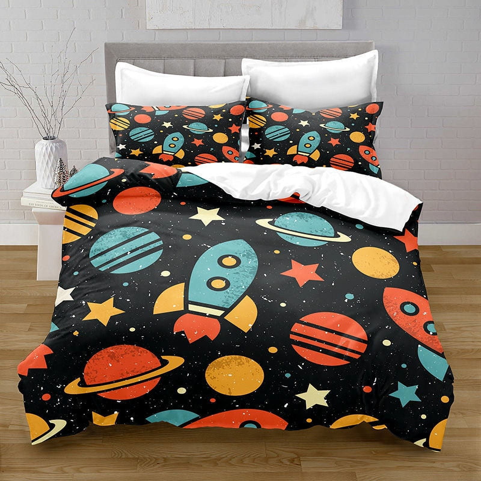 Outer Space Themed Kid Bedding Set Cartoon Rocket Planets Astronaut ...