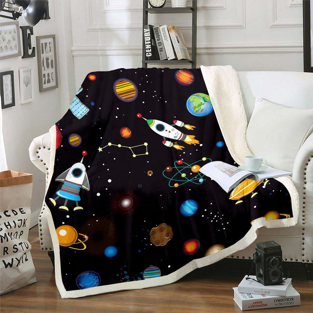 Outer Space Throw Blanket Rocket Ship Blanket for Boys Girls Universe ...
