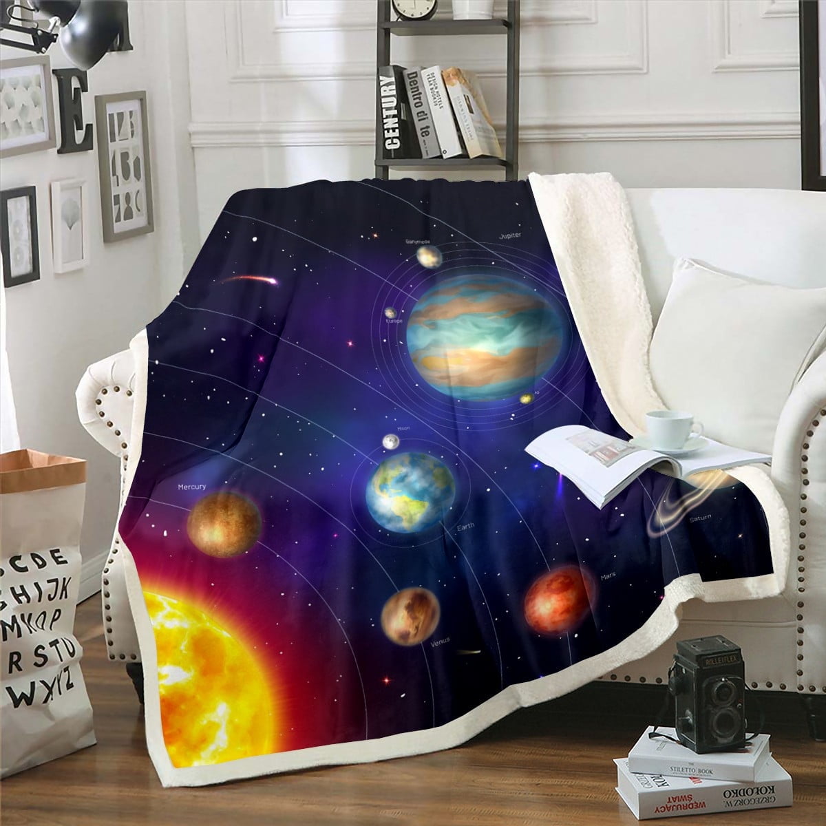 Outer Space Throw Blanket Solar System Blanket Blue Purple Galaxy Fleece Blanket Universe Themed ...