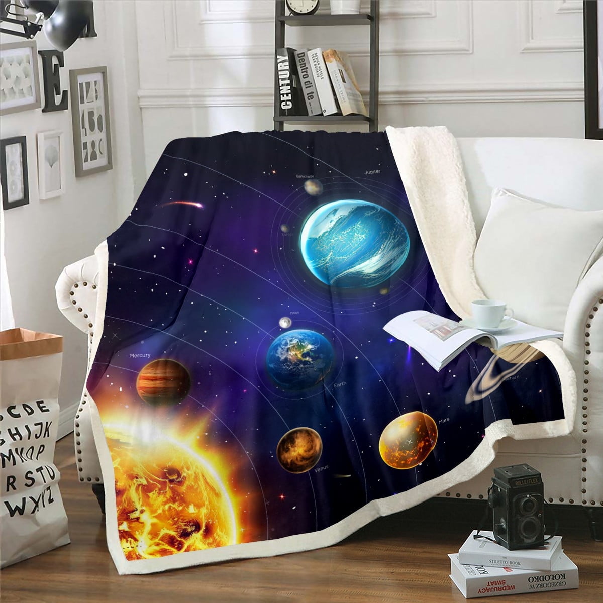 Outer Space Throw Blanket Solar System Blanket Blue Purple Galaxy ...