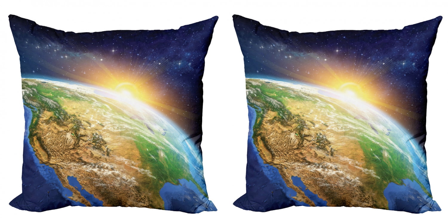 Ambesonne Colorful Throw Pillow Cover 2 Pack, View of Sunrise Planet ...