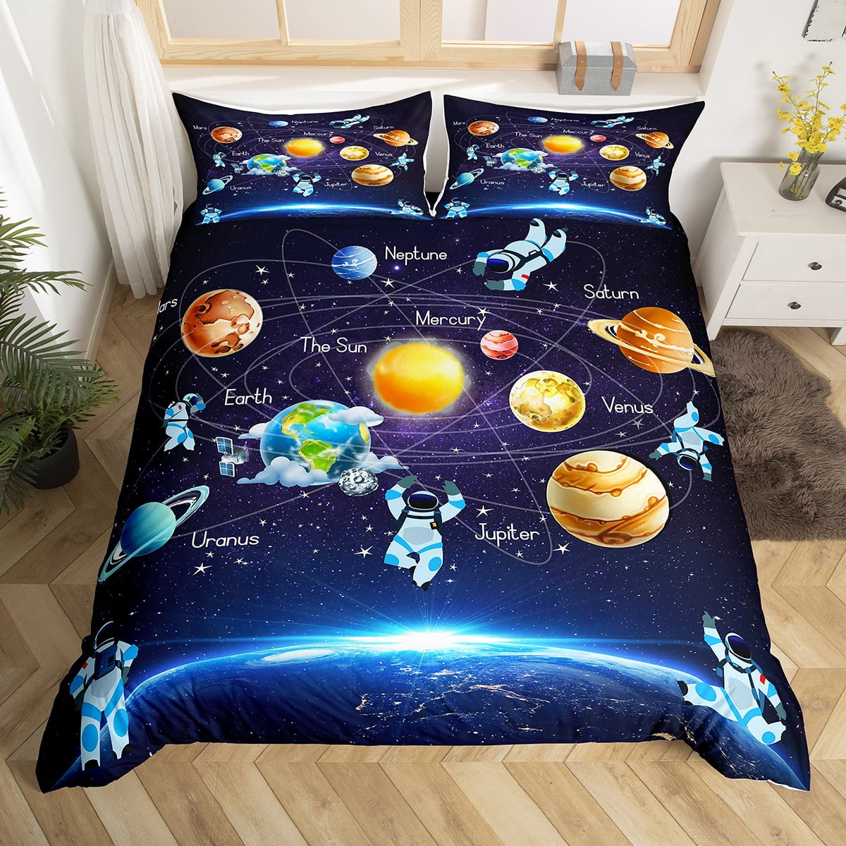 Outer Space Twin Bedding Set Planet Duvet Cover, Solar System Comforter ...