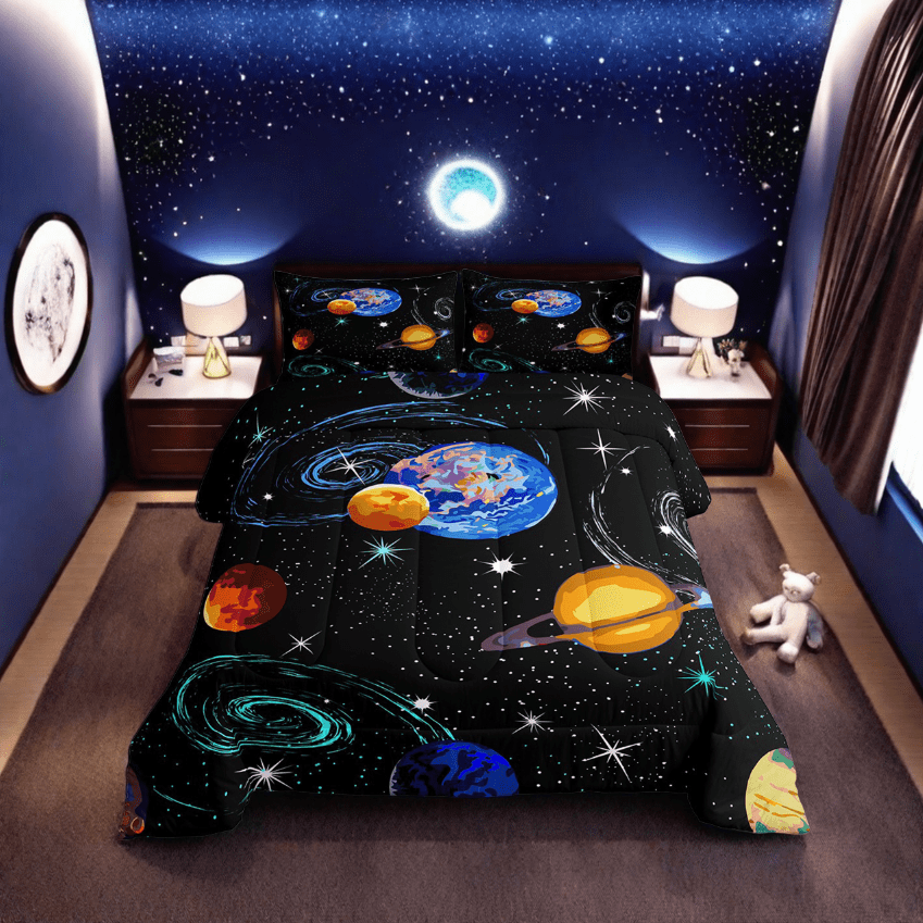 Outer Space Twin Bedding Sets Universe Decor Comforter Set Solar System Bedding Comforter Sets ...