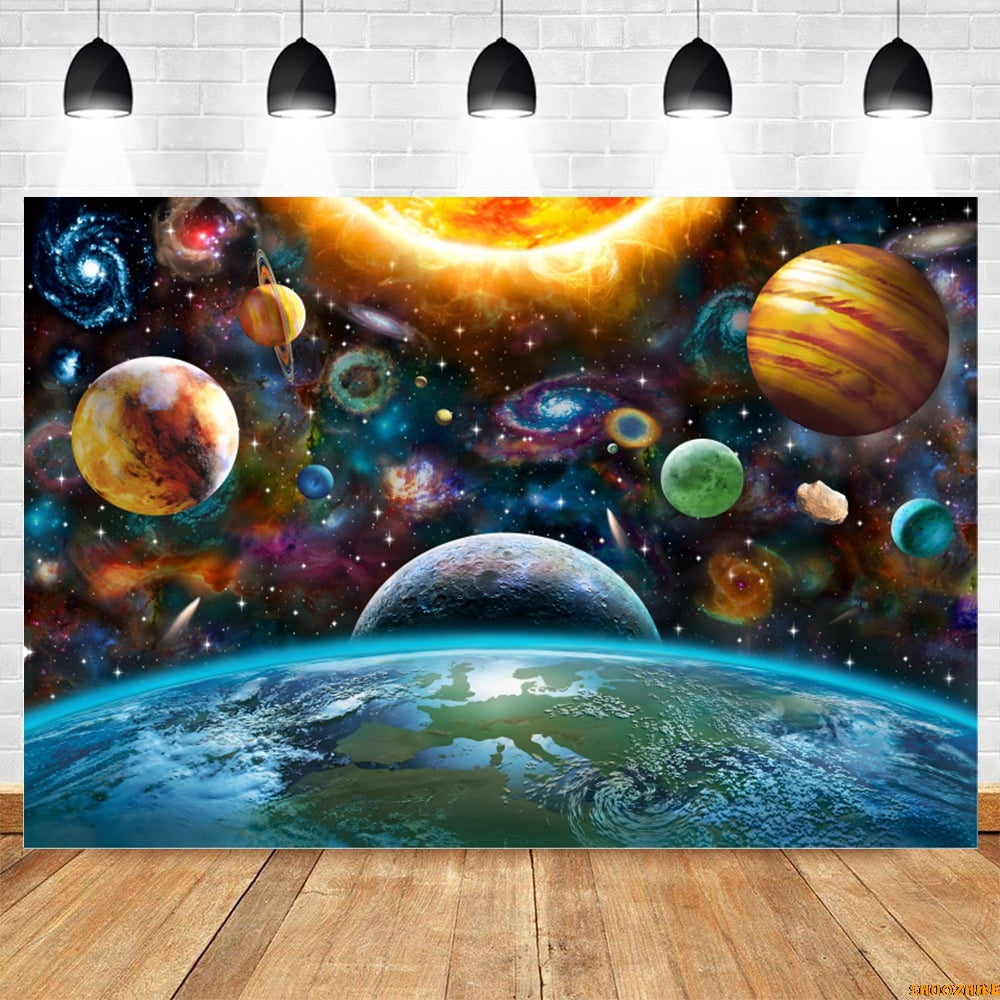 Outer Space Universe Planet Backdrop Starry Galaxy Baby Shower Childr ...