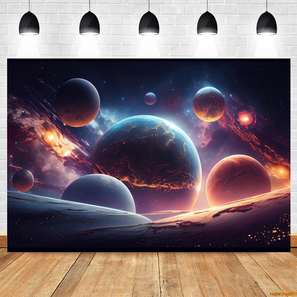 Outer Space Universe Planet Backdrop Starry Galaxy Baby Shower Childr ...