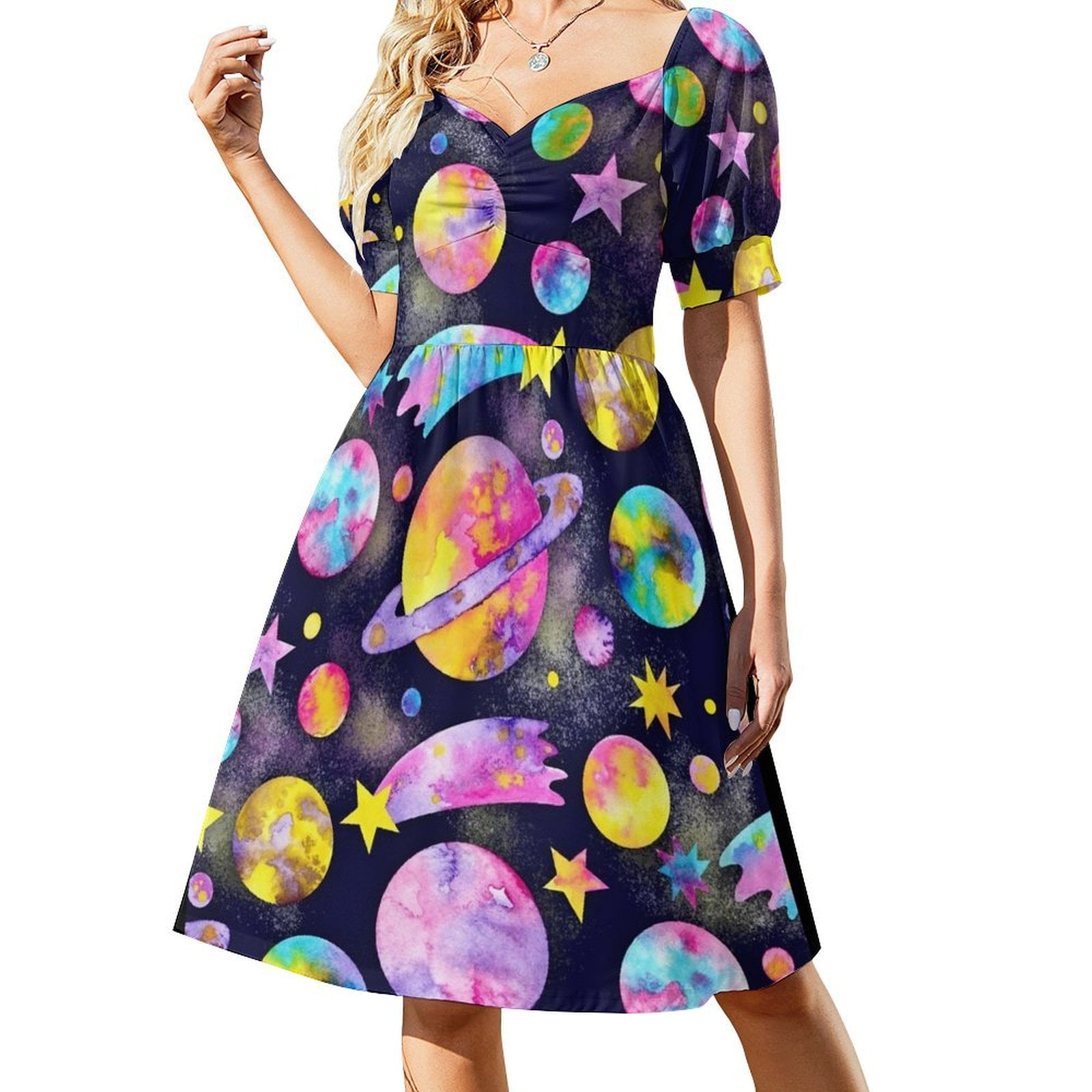 Outer Space Watercolour Planets All Over Pattern Dress prom dress Women ...
