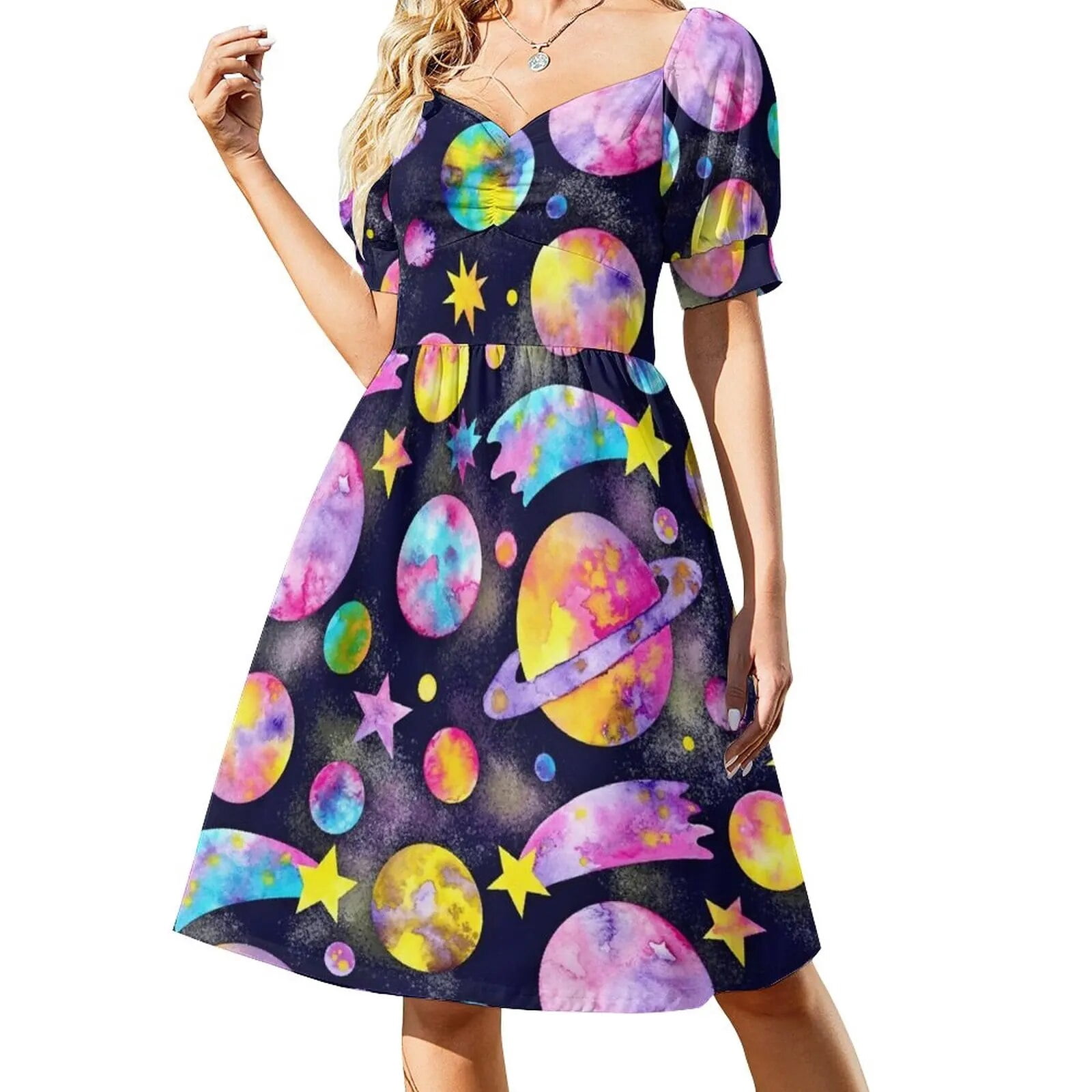 Outer Space Watercolour Planets All Over Pattern Dress wedding guest ...