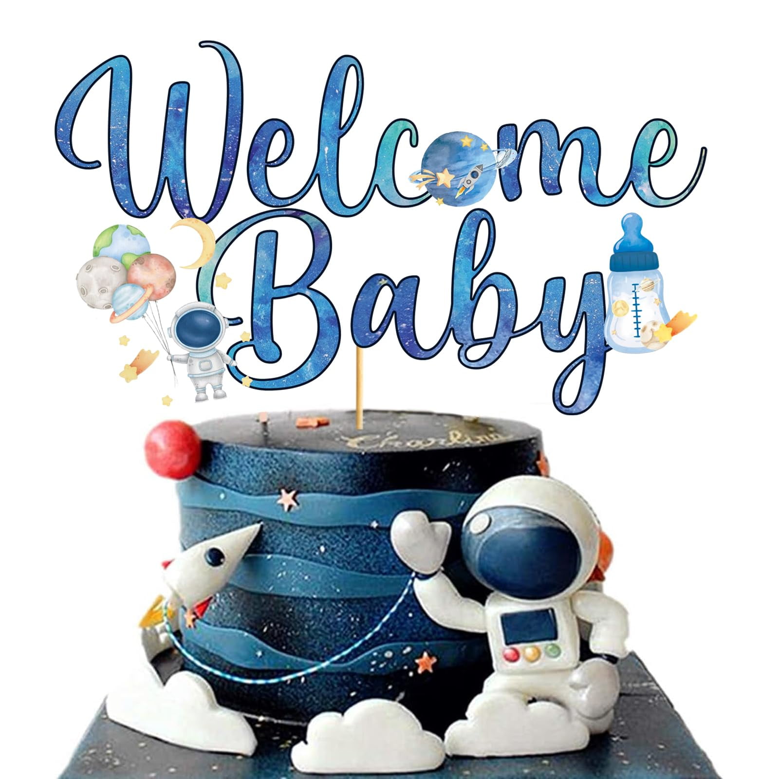 Outer Space Welcome FEV6 Baby Cake Topper Outer Space Baby Shower Cake ...