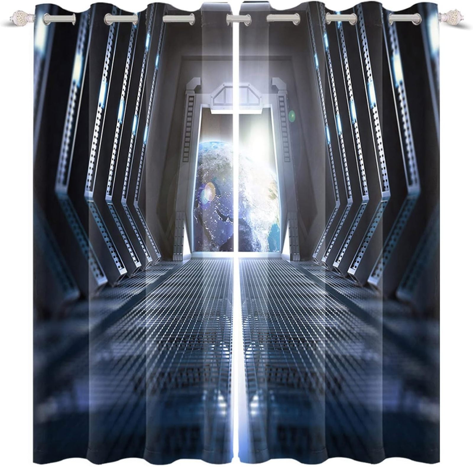 Outer Space Window Curtains, Inside Passage Of Space Station Futuristic ...