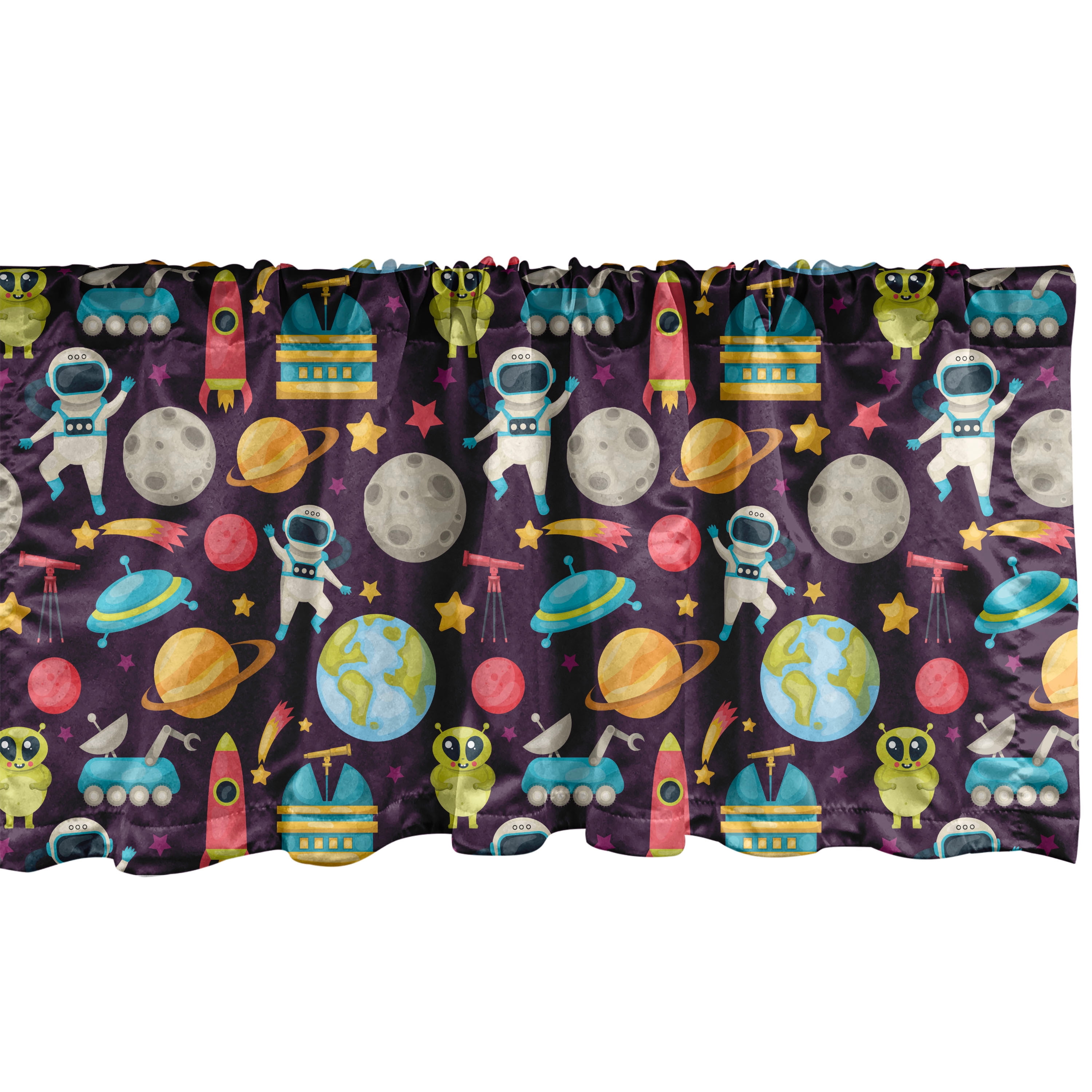 Outer Space Window Valance, Galaxy Party Pattern Ufo Aliens Telescope ...