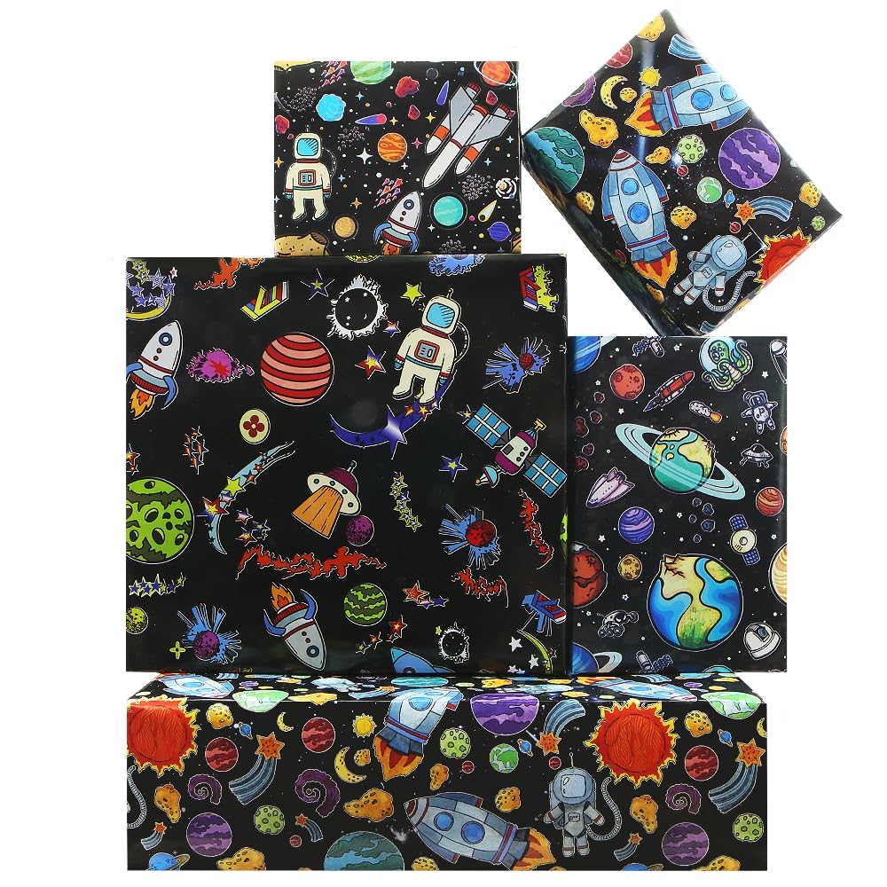 Outer Space Wrapping PresNok Paper for Boy Girl Kids, Satellites Probes ...