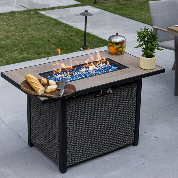 OuterMust 42 Inch Propane Fire Pit Table, 50,000 BTU Hand-Woven Rattan ...