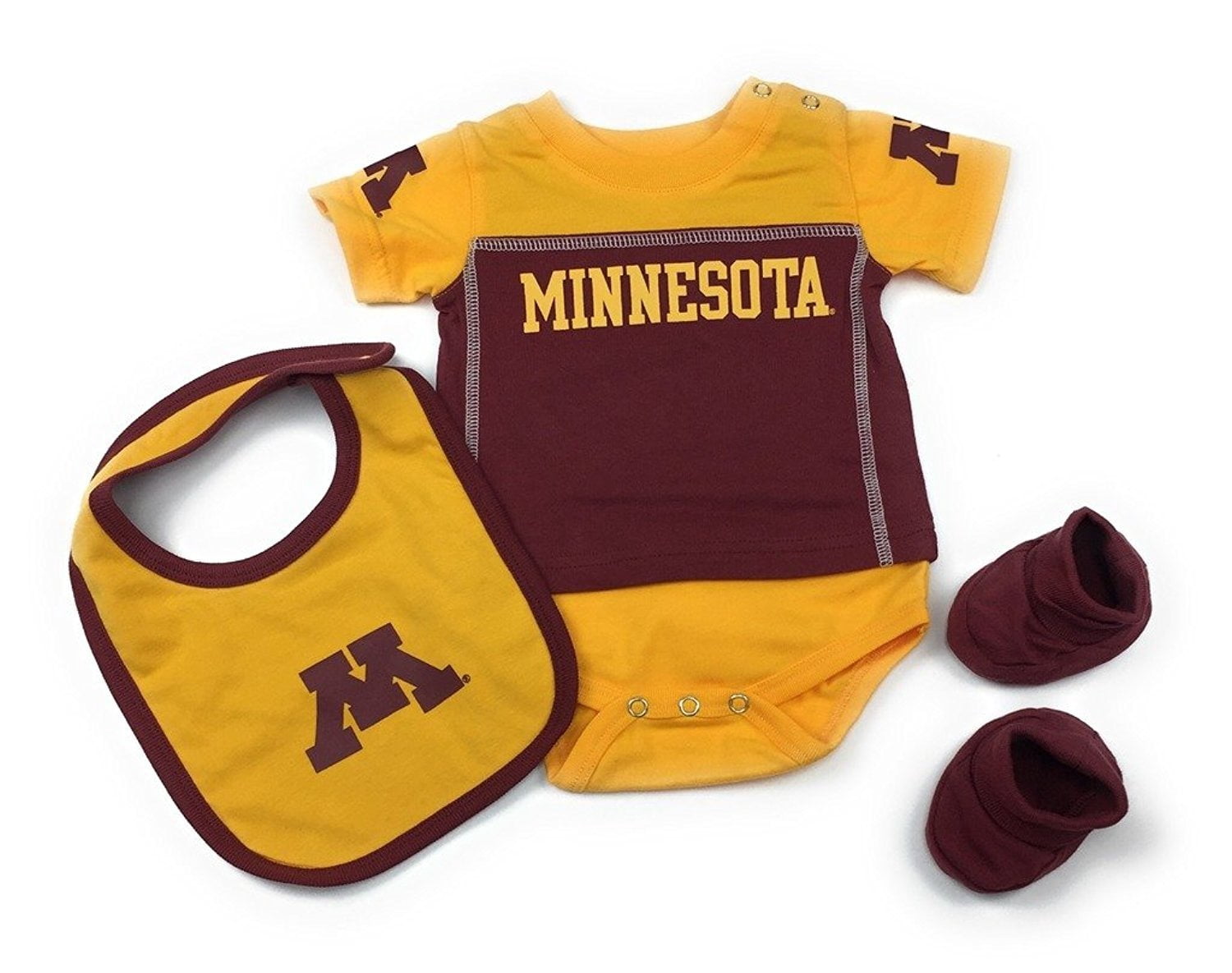 Outerstuff Baby Minnesota Golden Gophers Bib Bootie and Bodysuit Set ...