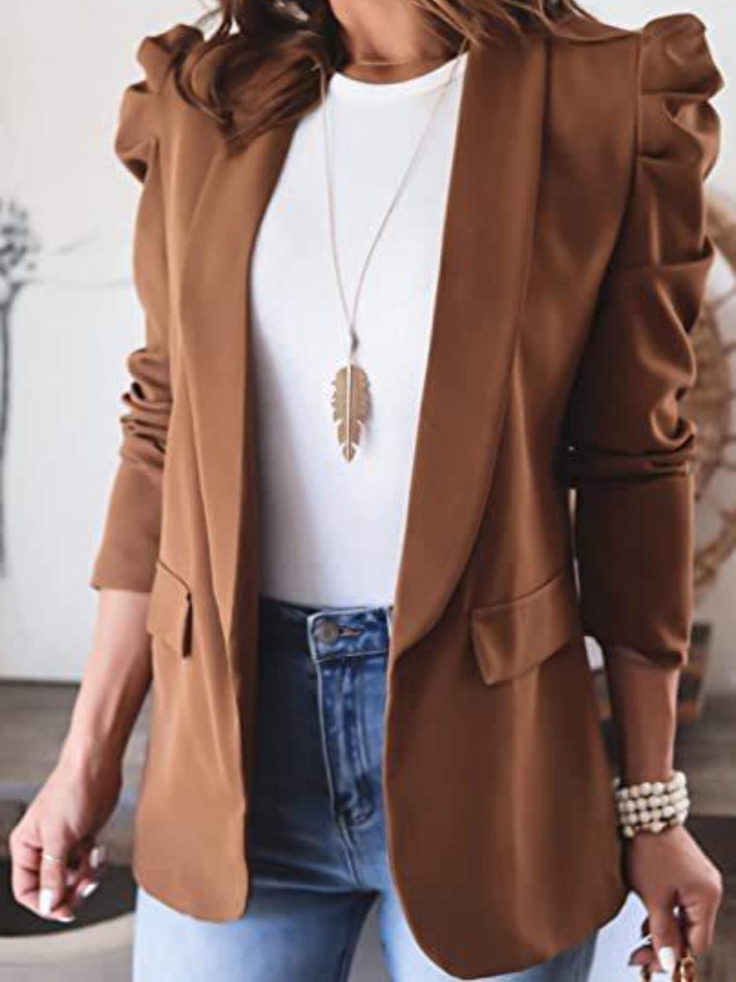 Outerwear Collared Neck Puff Sleeve Blazer - Walmart.com