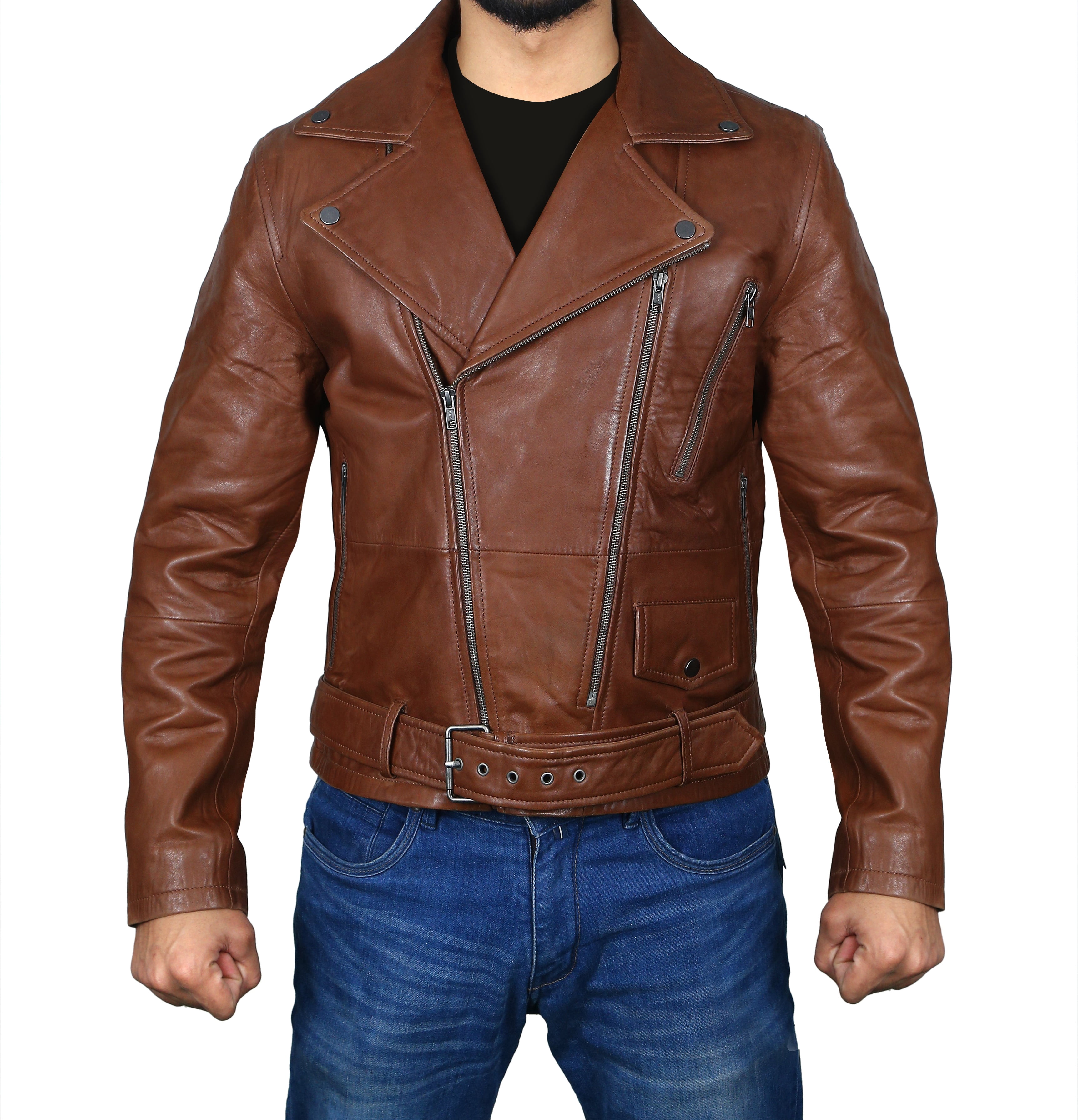 Outfit Craze Men Brown Brando Biker Real Leather Jacket (2X) - Walmart.com