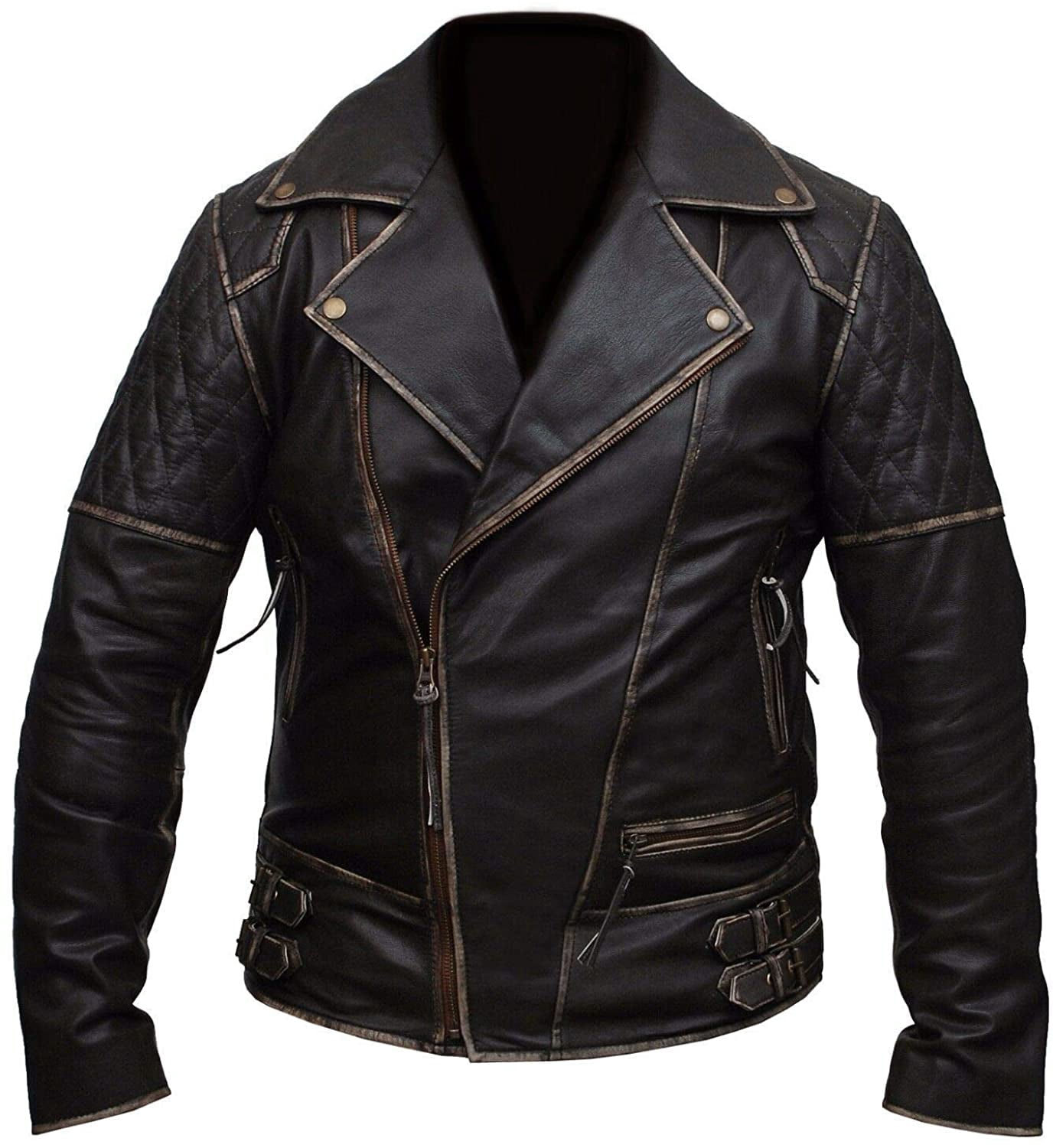 Outfit Craze Men Retro Brown Brando Real Leather Jacket (2X) - Walmart.com
