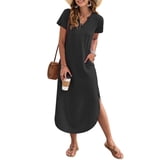 OutfitShow Women Maxi Dress with Pockets Casual Short Sleeve V-Neck ...
