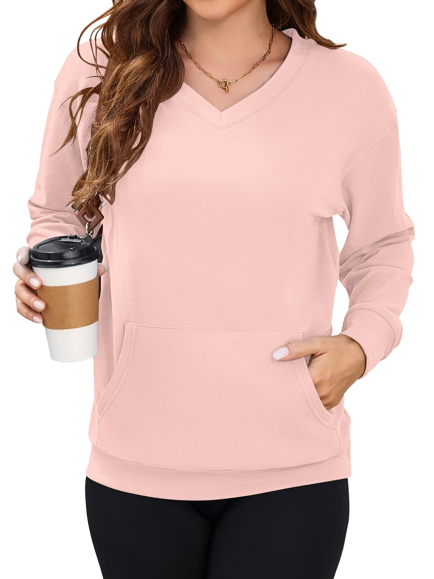 OutfitShow Womens Long Sleeve Sweatshirt Casual Fall V Neck Pullover ...