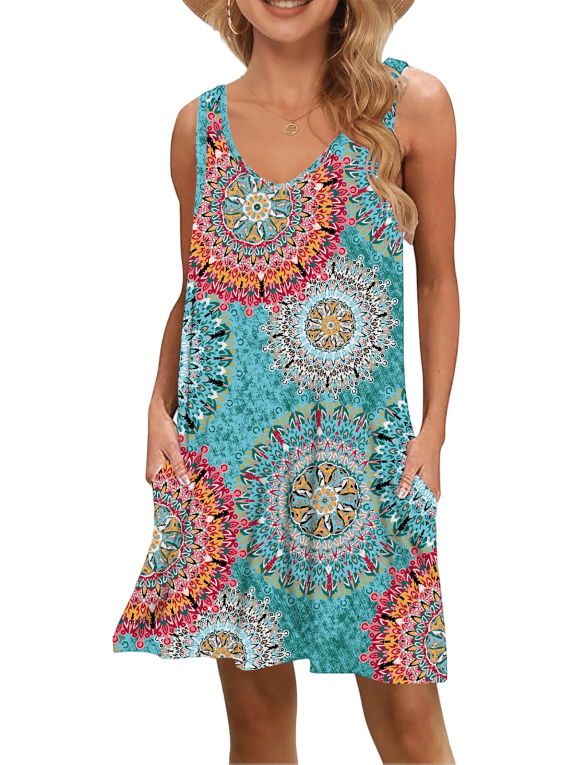 OutfitShow Women Summer Casual V-Neck Tank Dress Beach Cover Up with ...