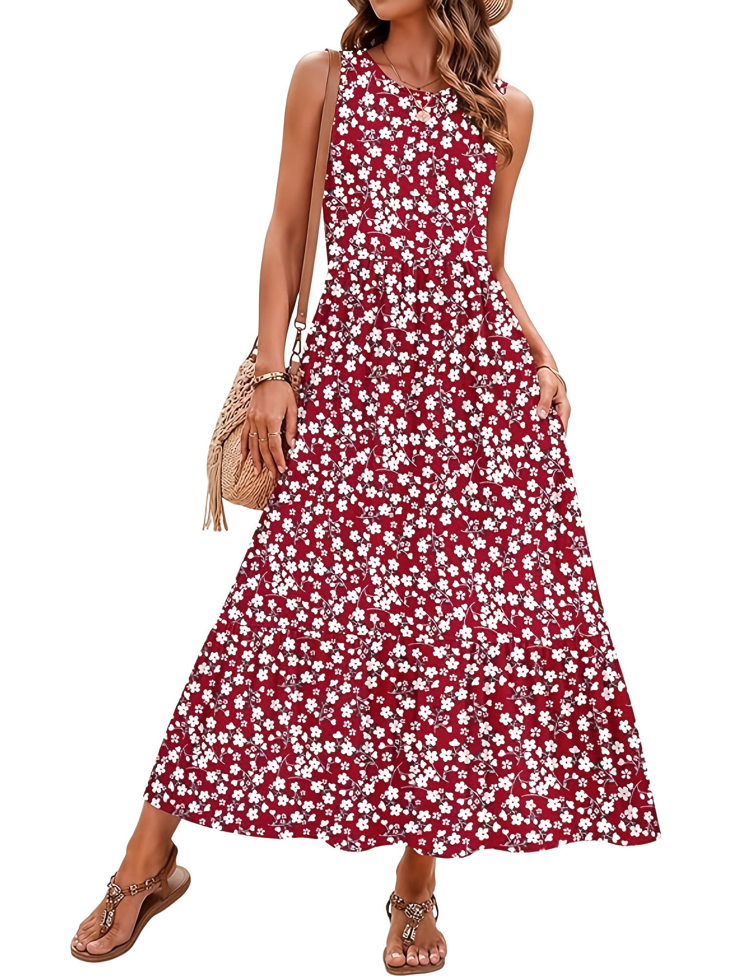 OutfitShow Summer Maxi Dresses for Women Sleeveless Casual Flowy Tiered ...