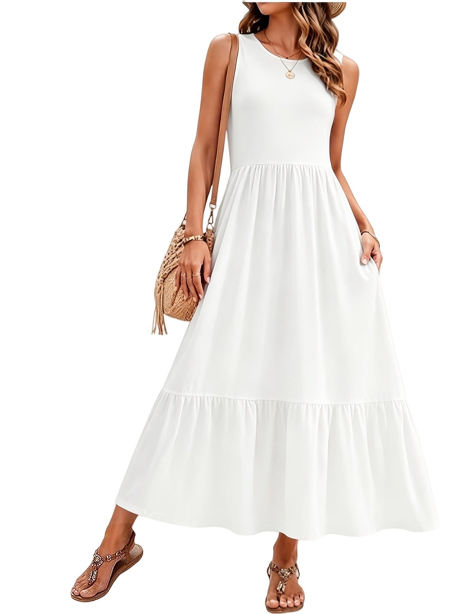 OutfitShow Summer Maxi Dresses for Women Sleeveless Casual Flowy Tiered ...