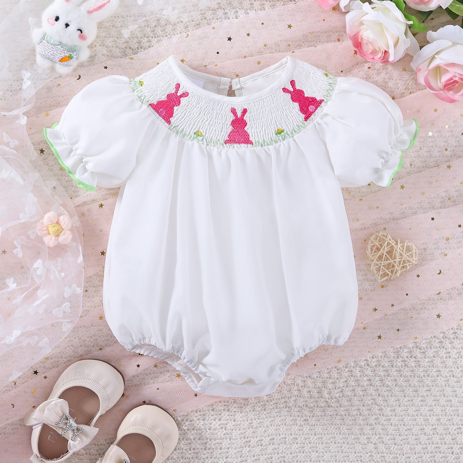 Outfits Baby Girl Cute Letter Embroider Short Sleeve Bubble Romper ...