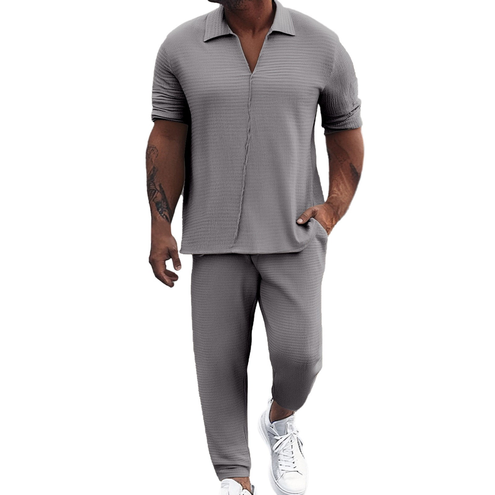 Outfits for Men Male Summer Commuting Suit Solid Color Textured Water ...