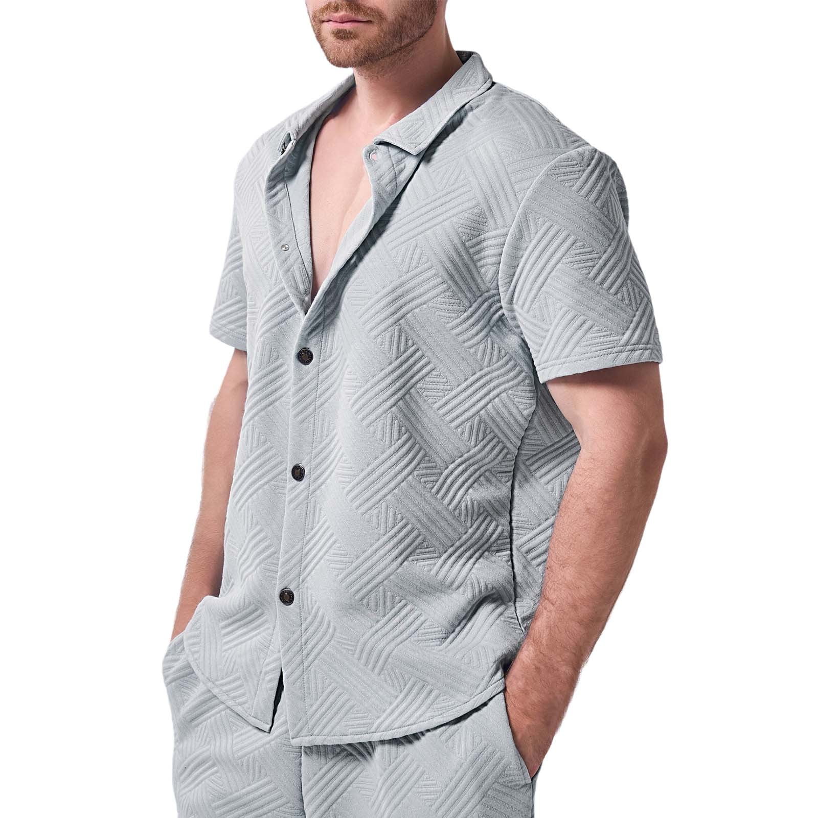 Outfits for Men Men's Suits Casual Outfit Short Sleeve Button Up Set ...