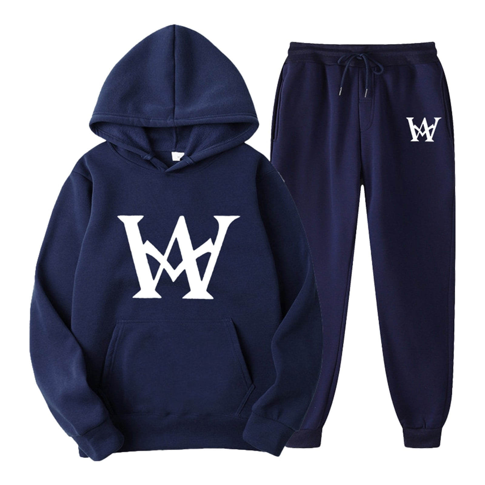 Outfits for Men Men's W Print Track And Field Suit 2 Piece Hooded ...