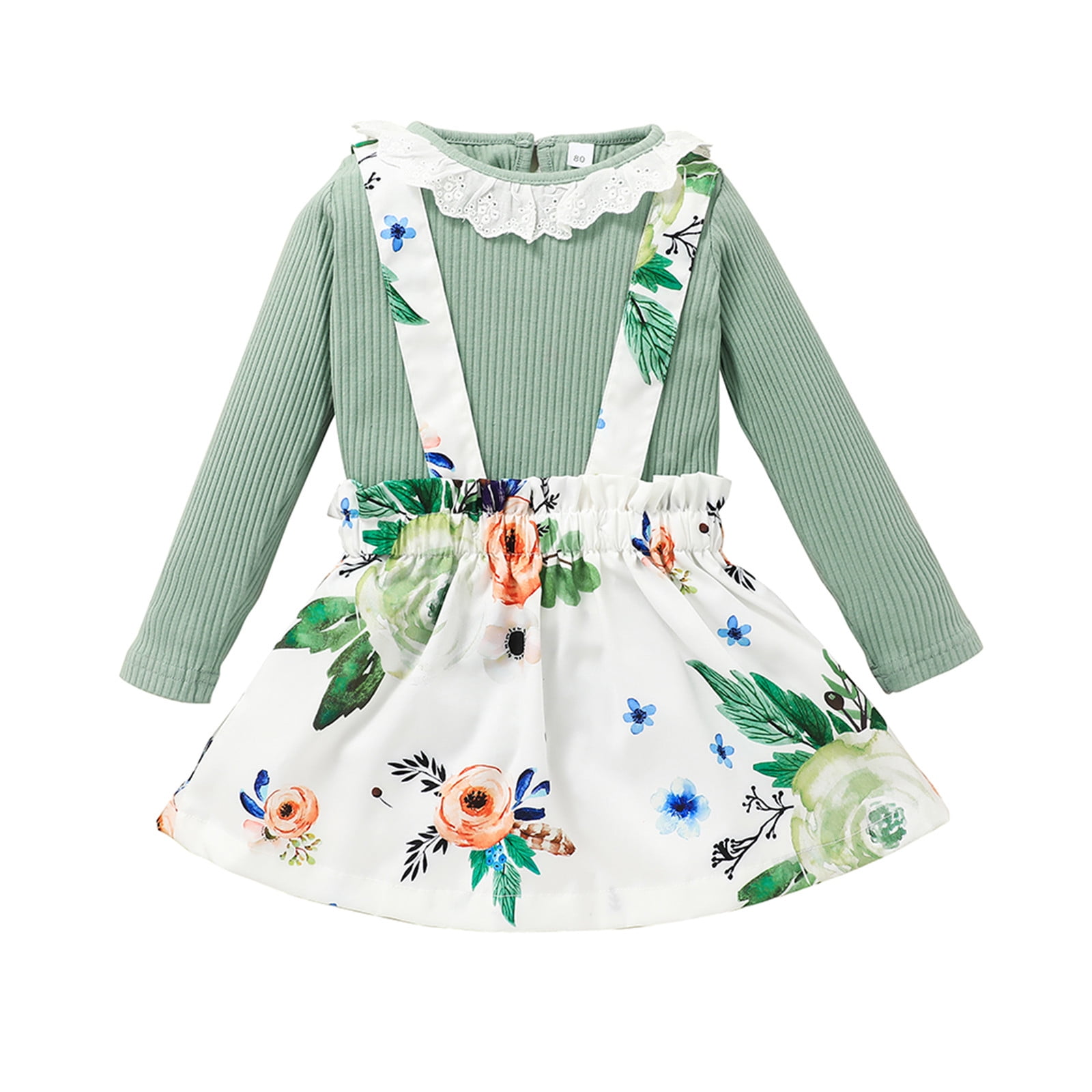 Outfits for Girls Long Sleeve Tops Shirt Floral Suspender Skirts ...