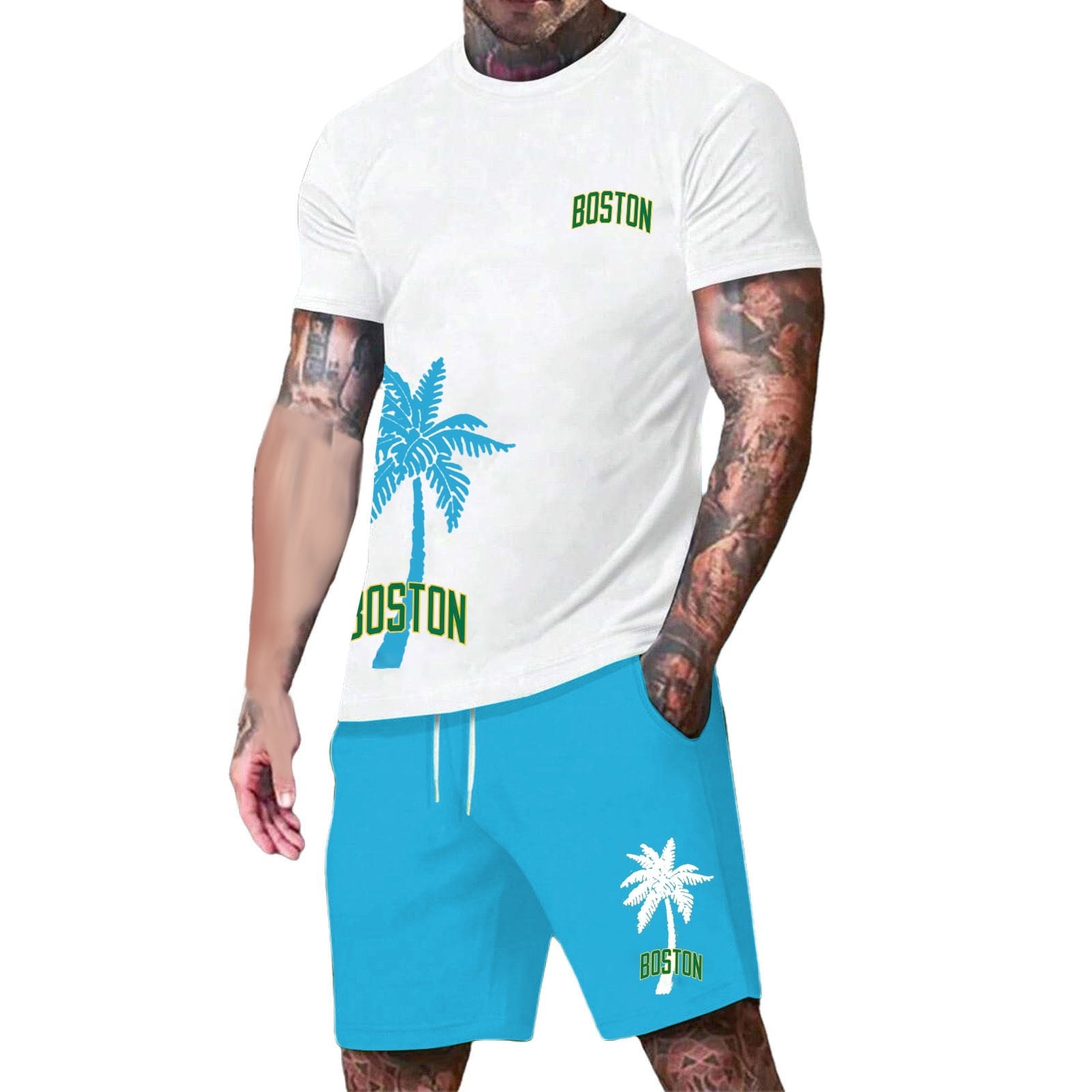 Outfits for Men 2 Piece Sets Color Solid Matching Shirt and Shorts Set ...