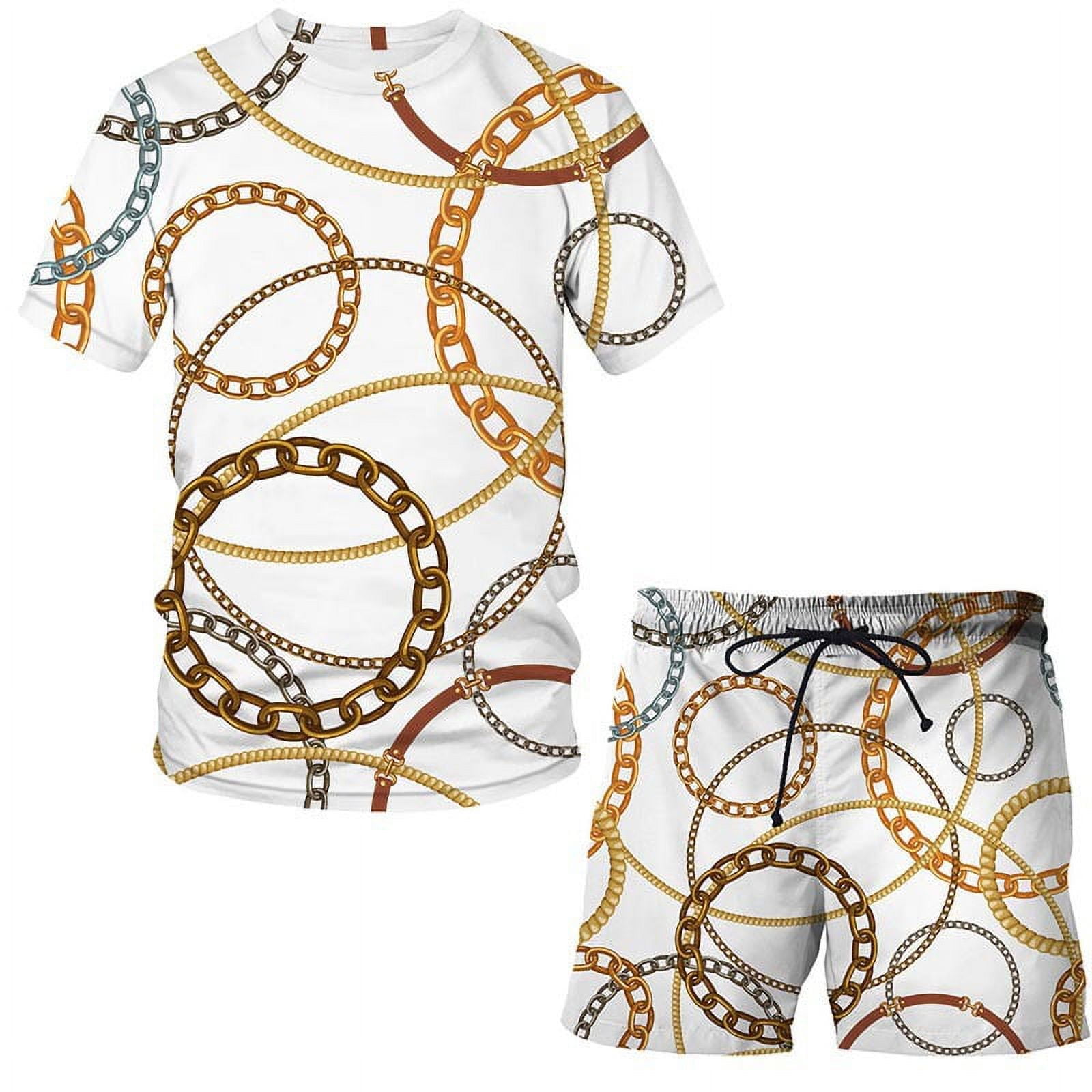 Outfits for Men 2 Piece Sets,Fashion Summer Gold Chain 3D Digital ...