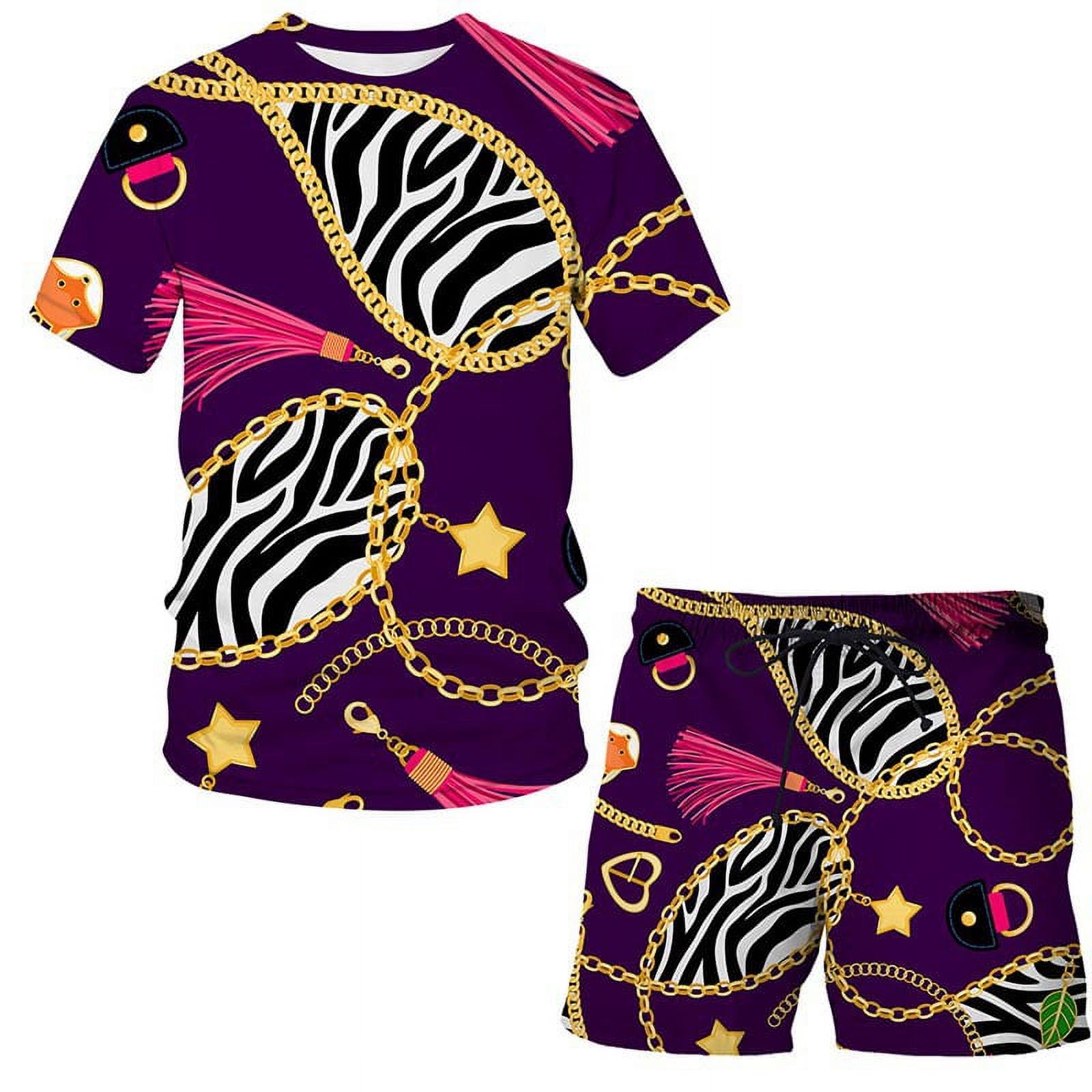 Outfits for Men 2 Piece Sets,Fashion Summer Gold Chain 3D Digital ...