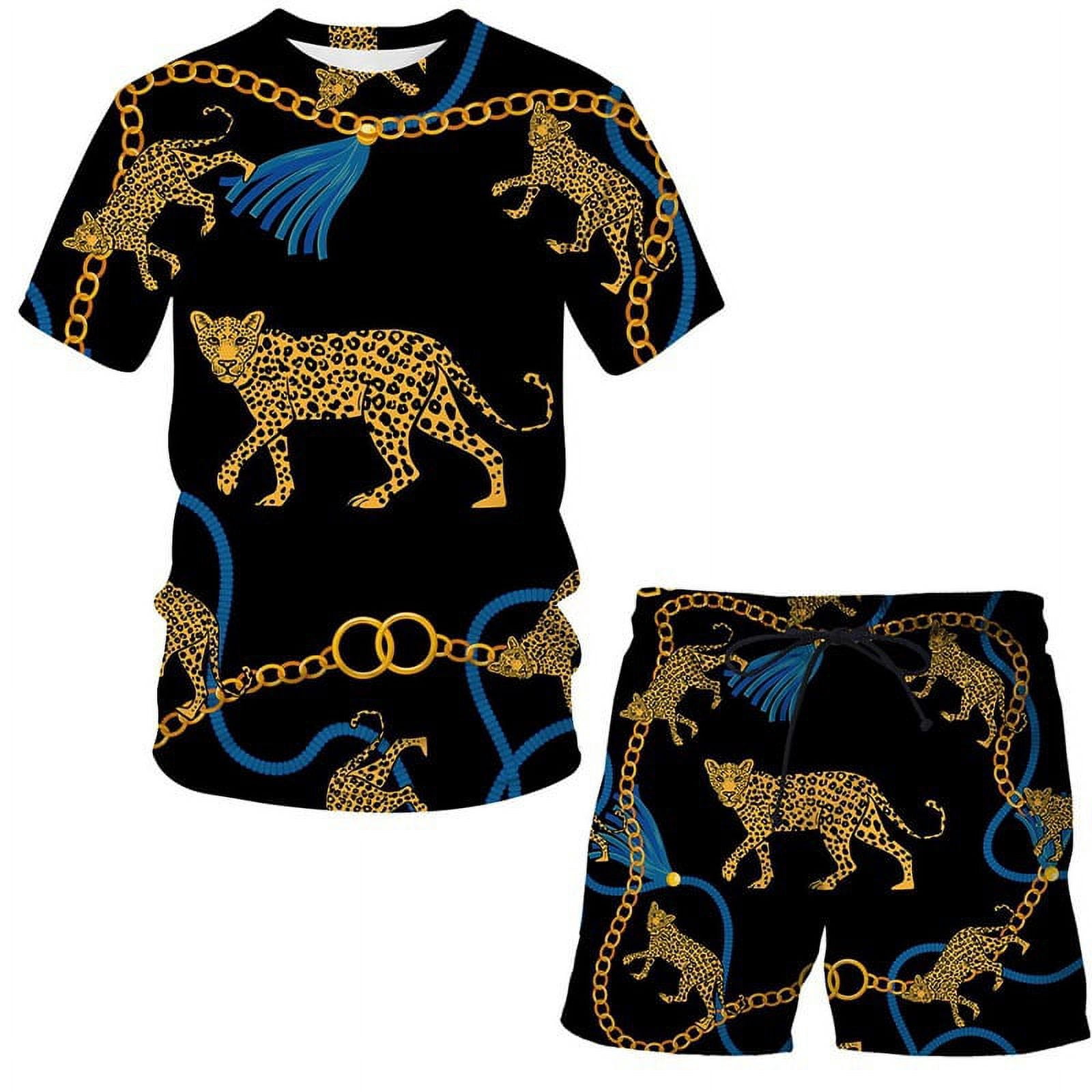 Outfits for Men 2 Piece Sets,Fashion Summer Gold Chain 3D Digital ...