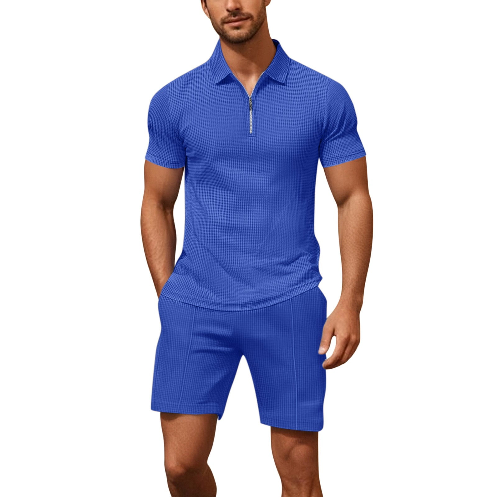 Outfits for Men Set 1/4 Zip Lounge Wear Two-Piece Set Loose Fit Summer ...