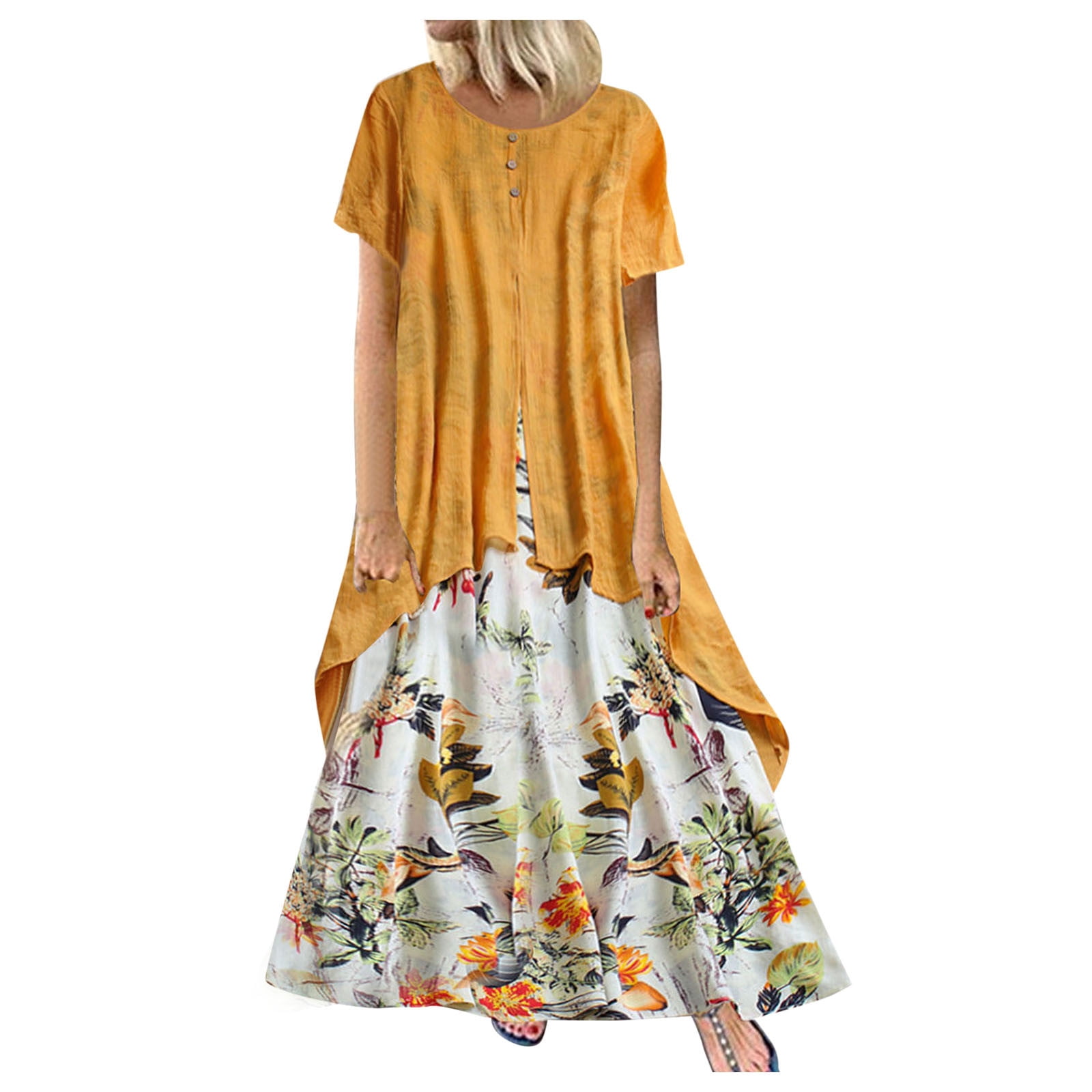 Outfmvch Fall Dresses For Women 2023, Yellow Casual Midi Dress, Plus ...