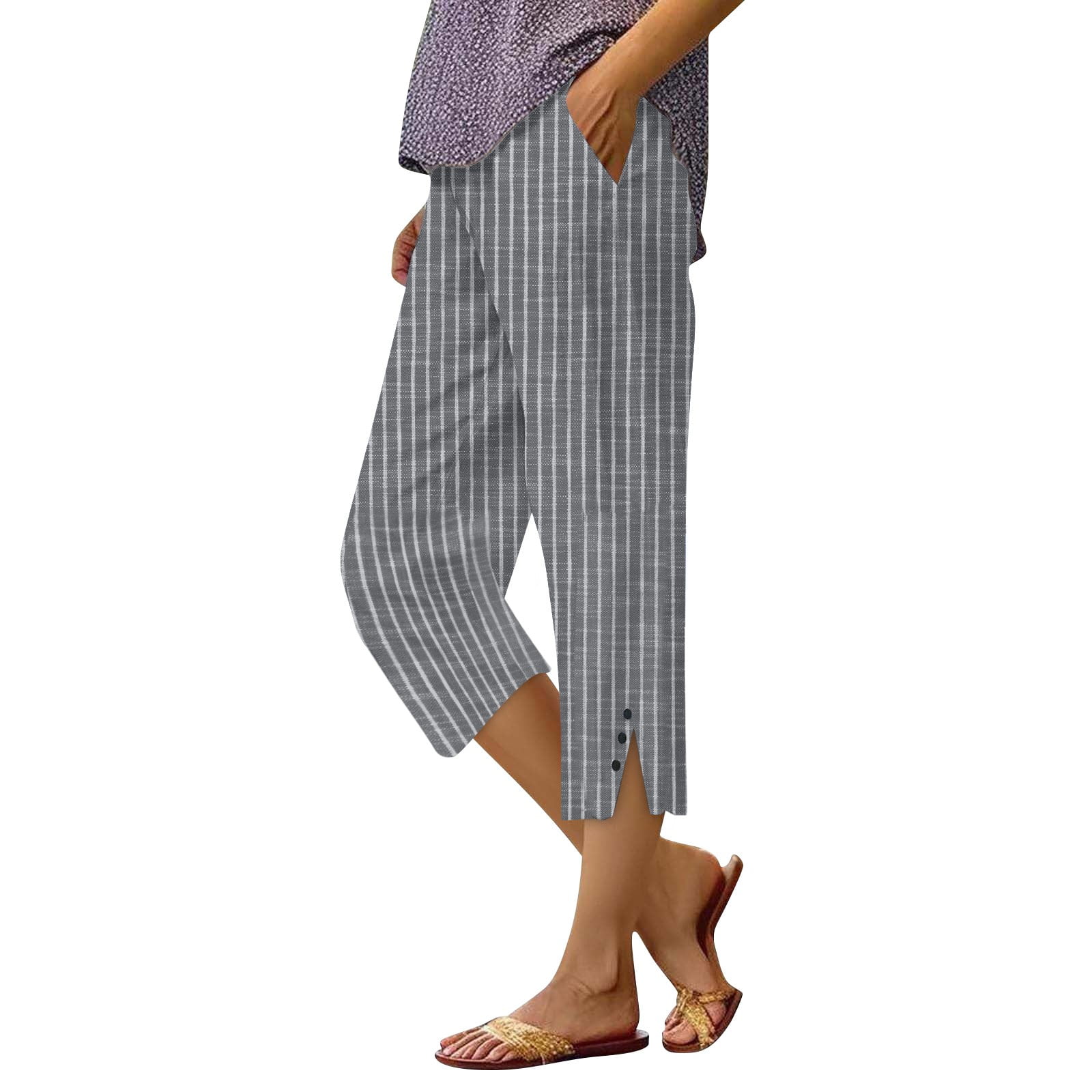 Outfmvch Linen Pants for Women Pants with Side Slit Textured Tie Front ...