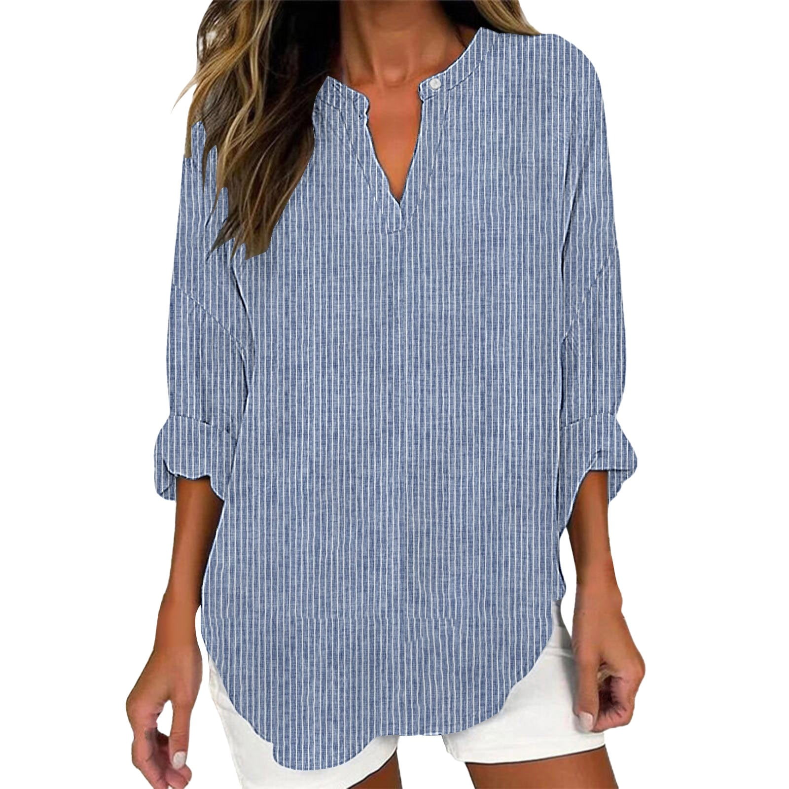 Outfmvch Linen Shirts for Women，Striped Blouse Women，Going Out Tops ...