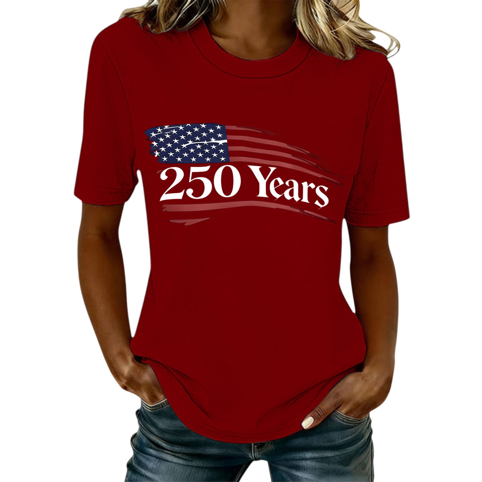 Outfmvch Patriotic T-shirt Red White and Blue Shirts for Women Graphic ...