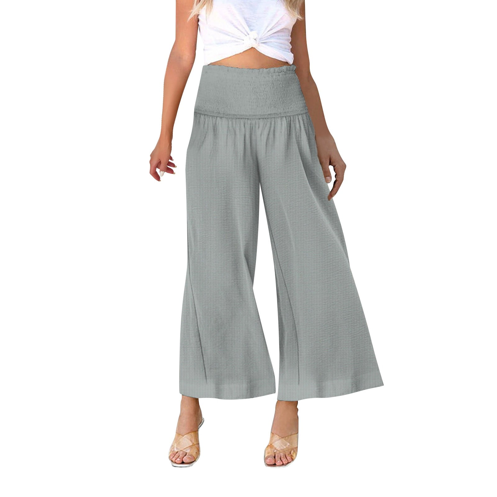 Outfmvch Summer Pants for Women Gaucho Pant Flowy Lounge Trousers with ...