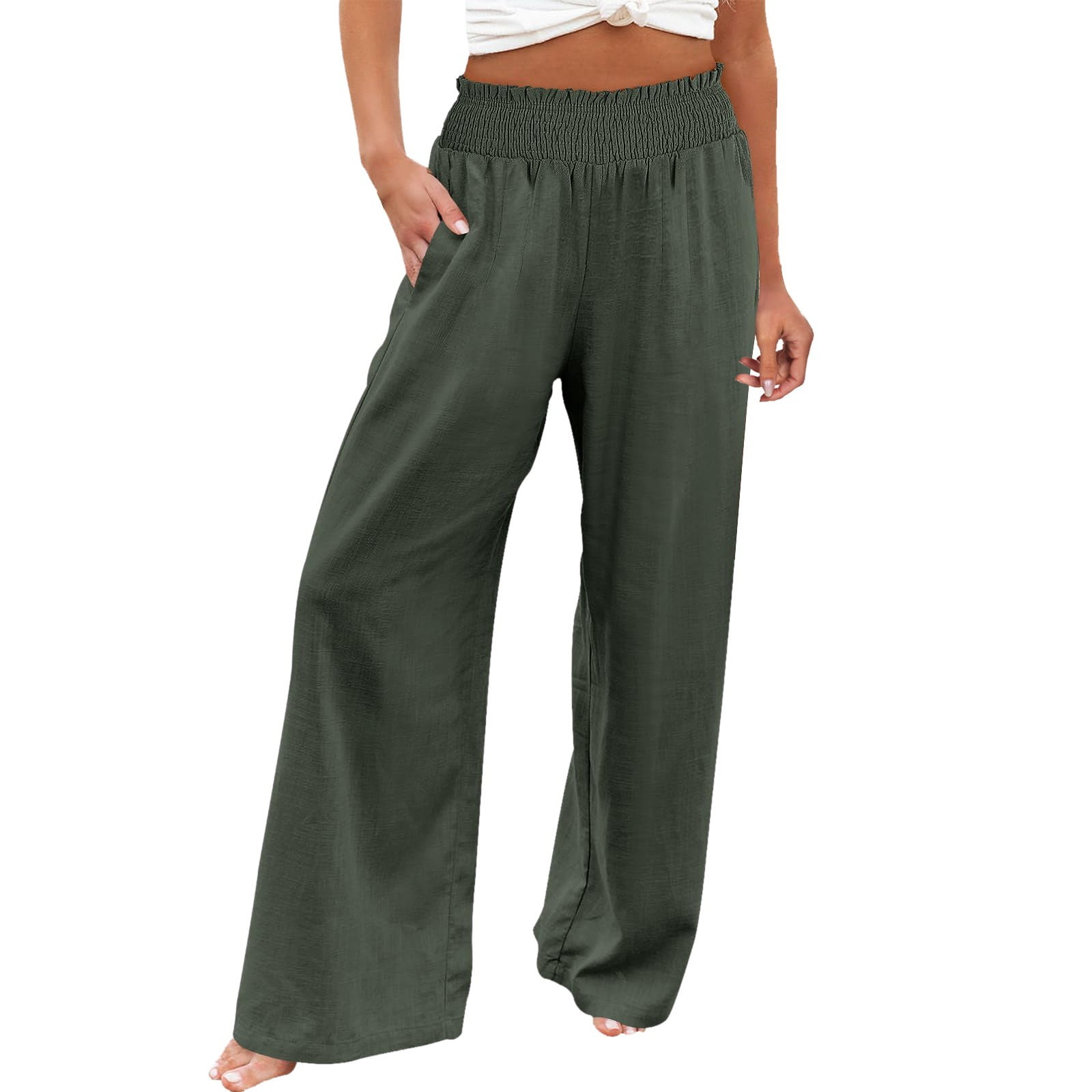 Outfmvch Wide Leg Linen Pants for Women Gauchos for Women with Side ...